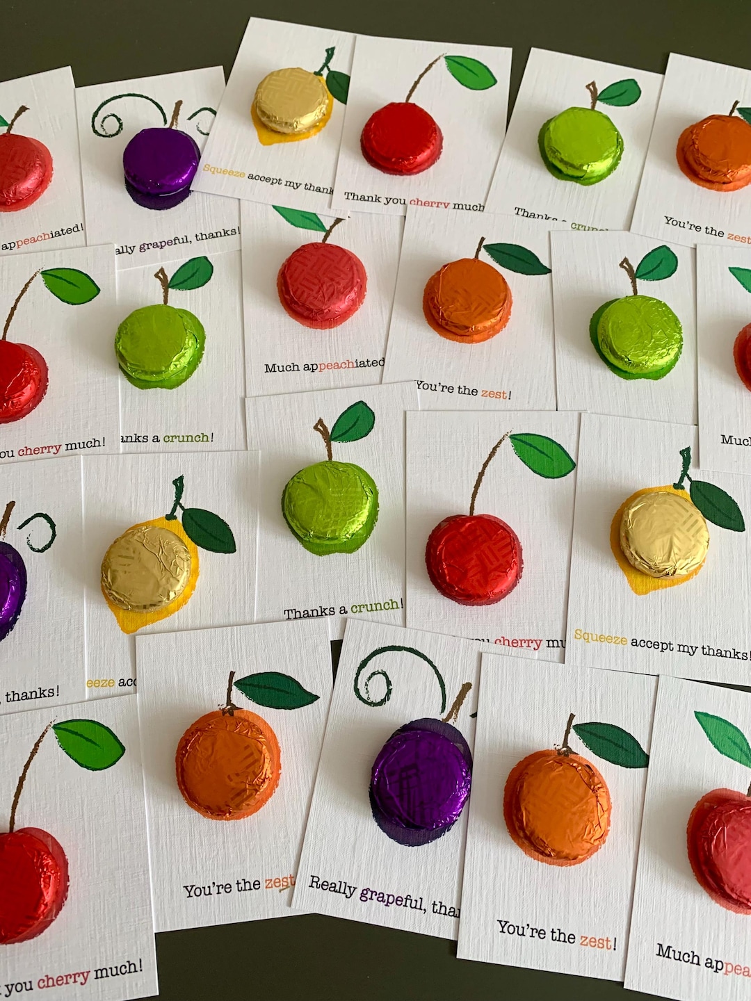 Selection Dots! 'thank You' Fruit Theme Chocolate Token Cards. Various ...