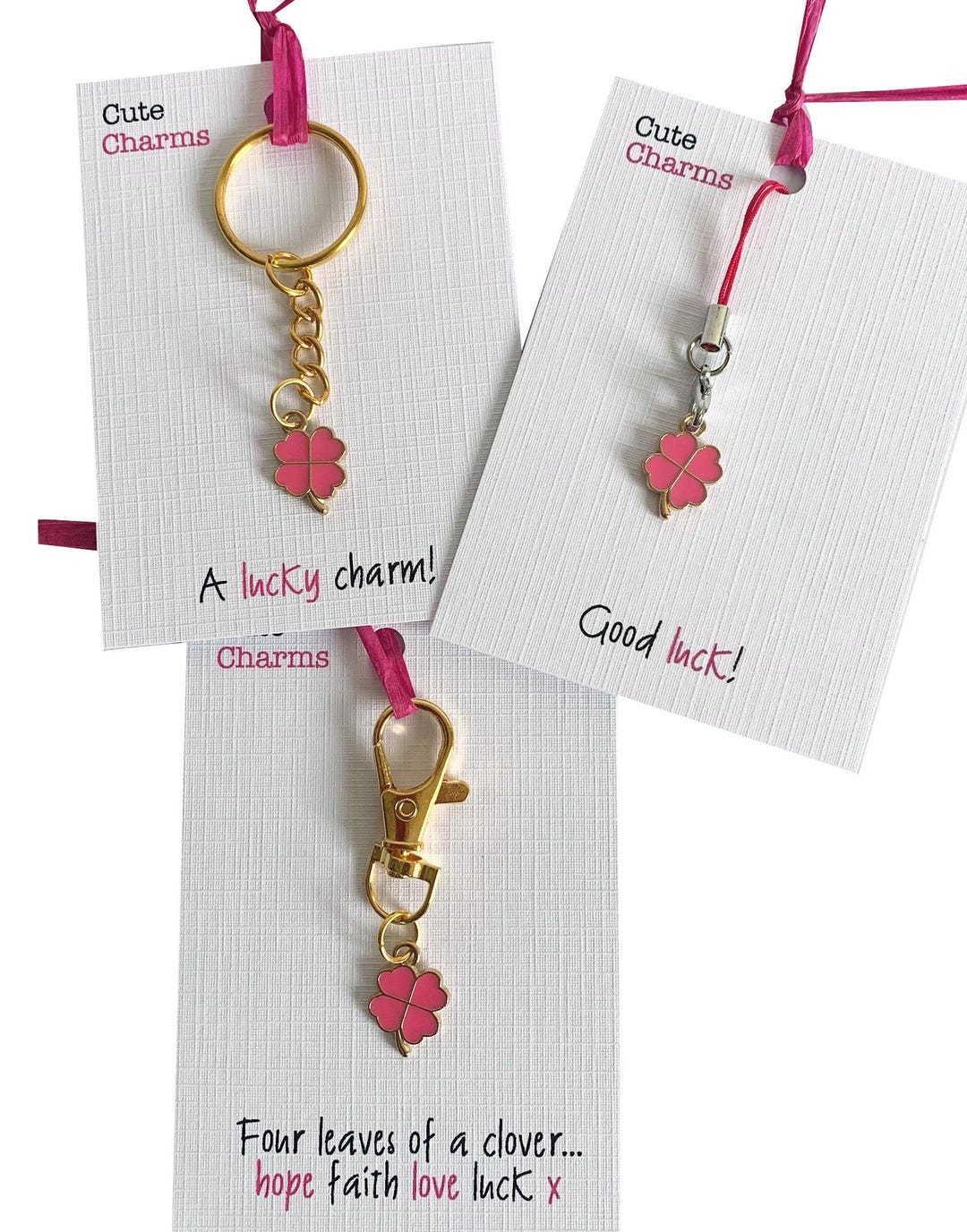 Cute Charms! Pink Cute Handmade Enamel Four Leaf Clover Clasp/phone ...