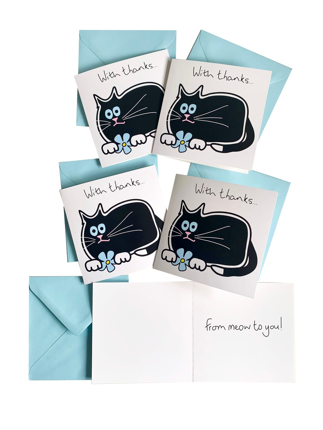 Pack of 5 Top Quality Cat THANK YOU Cards. Skyblue Envelopes. - Etsy