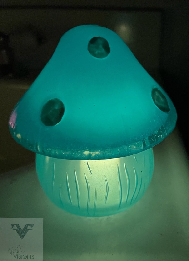 Small Blue Glowy Mushroom Storage Container / Moss Mushroom Jar / Epoxy ...