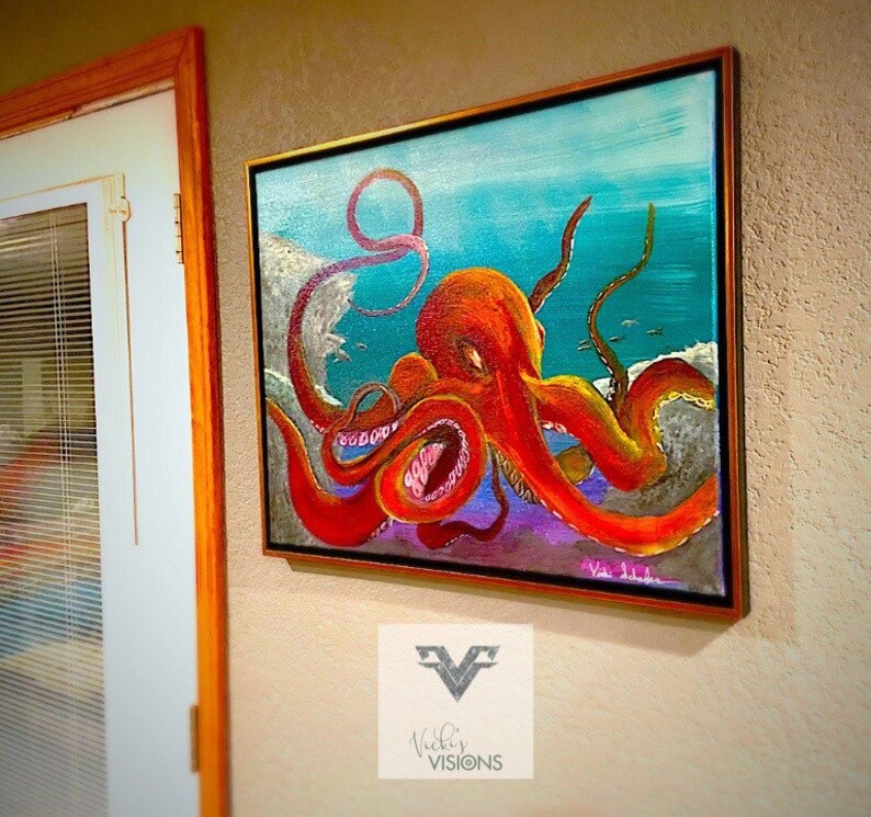 Red Octopus Painting / Ocean Art / Beach Decor / Ocean Decor / - Etsy