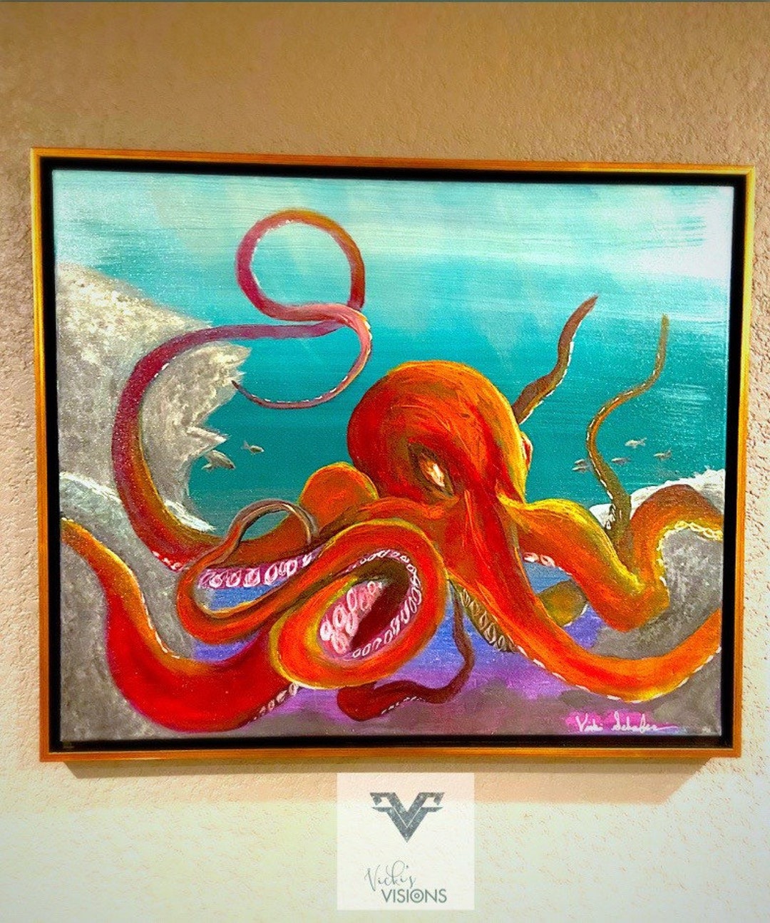 Red Octopus Painting / Ocean Art / Beach Decor / Ocean Decor / Original ...