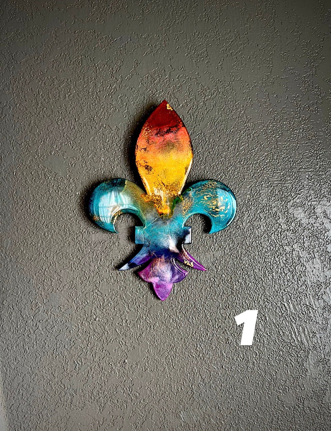 Rainbow Fleur De Lis / Fluid Art / Alcohol Inks / Epoxy / Resin / Wall ...