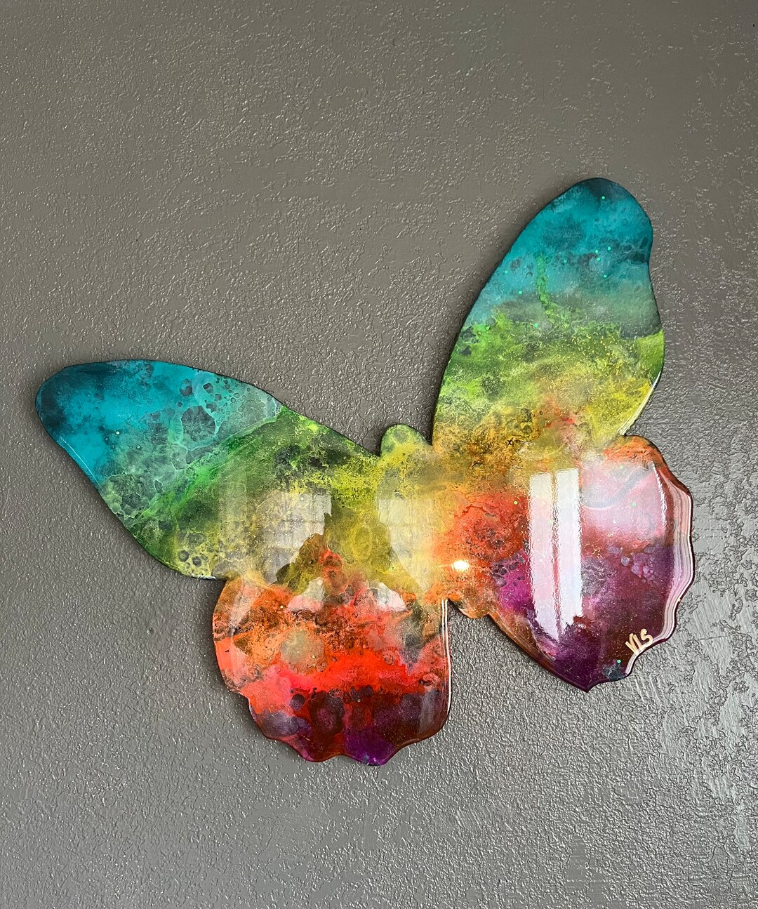 Large Rainbow Butterfly / Alcohol Inks and Epoxy Art / 24 In. Wide by ...