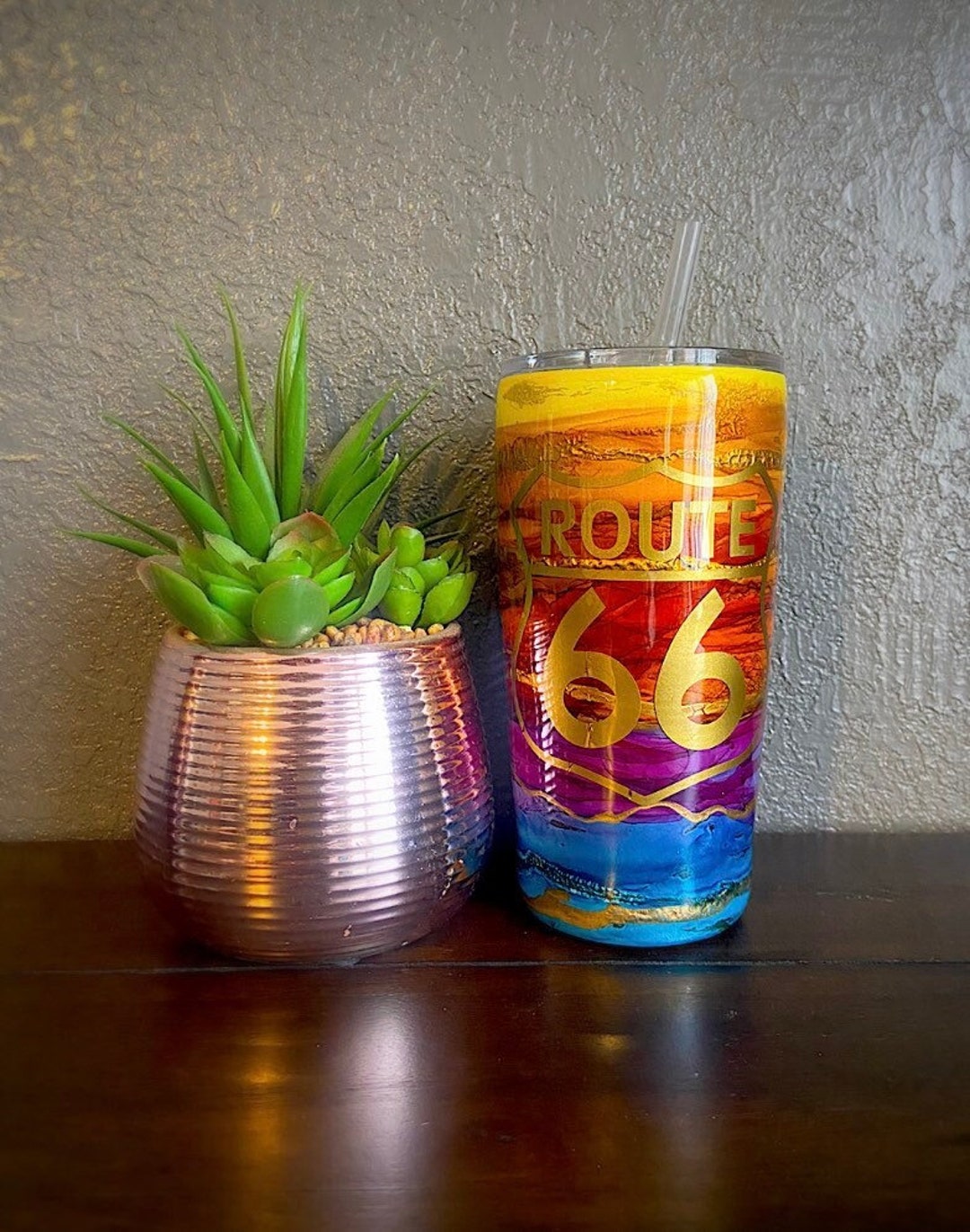 Route 66 Tumbler, Arizona Sunset Epoxy Cup, Gold Emblem - Etsy