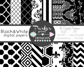 72 Black and White Digital Paper Pack. Patterns Scrapbooking - Etsy