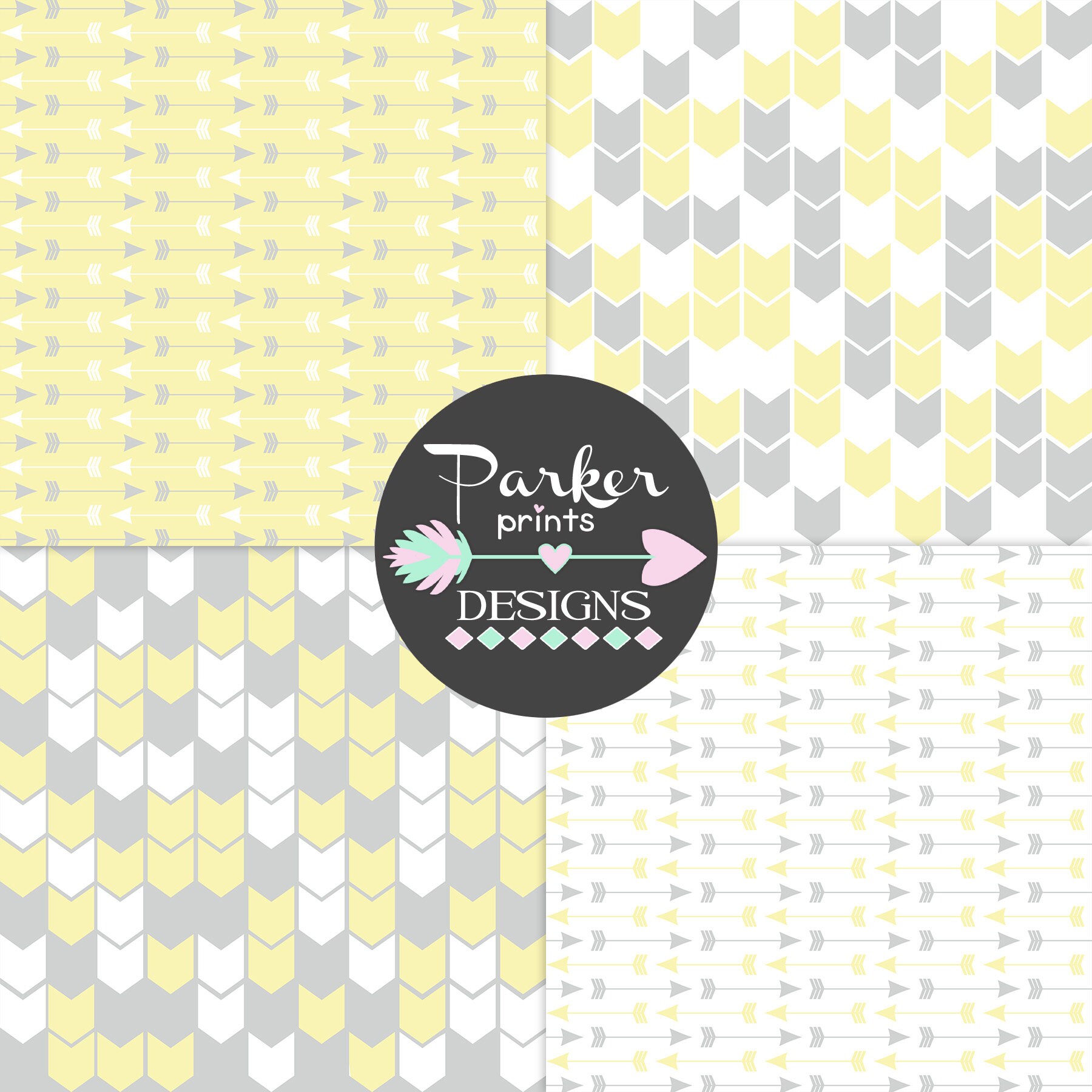 Yellow and Gray Arrows Digital Paper Pack Instant Download - Etsy