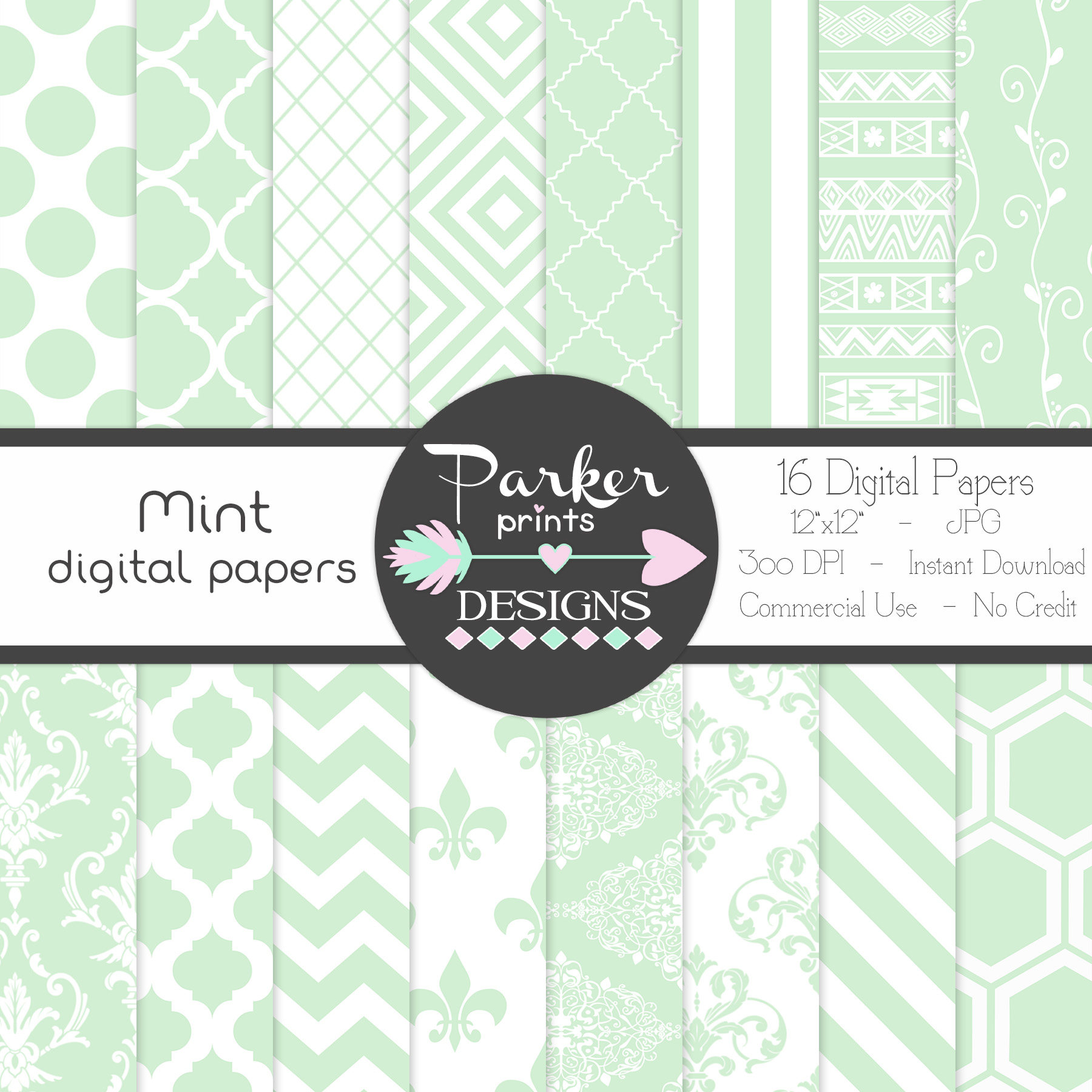 Mint Digital Paper Pack Mint Digital Papers Light Green - Etsy