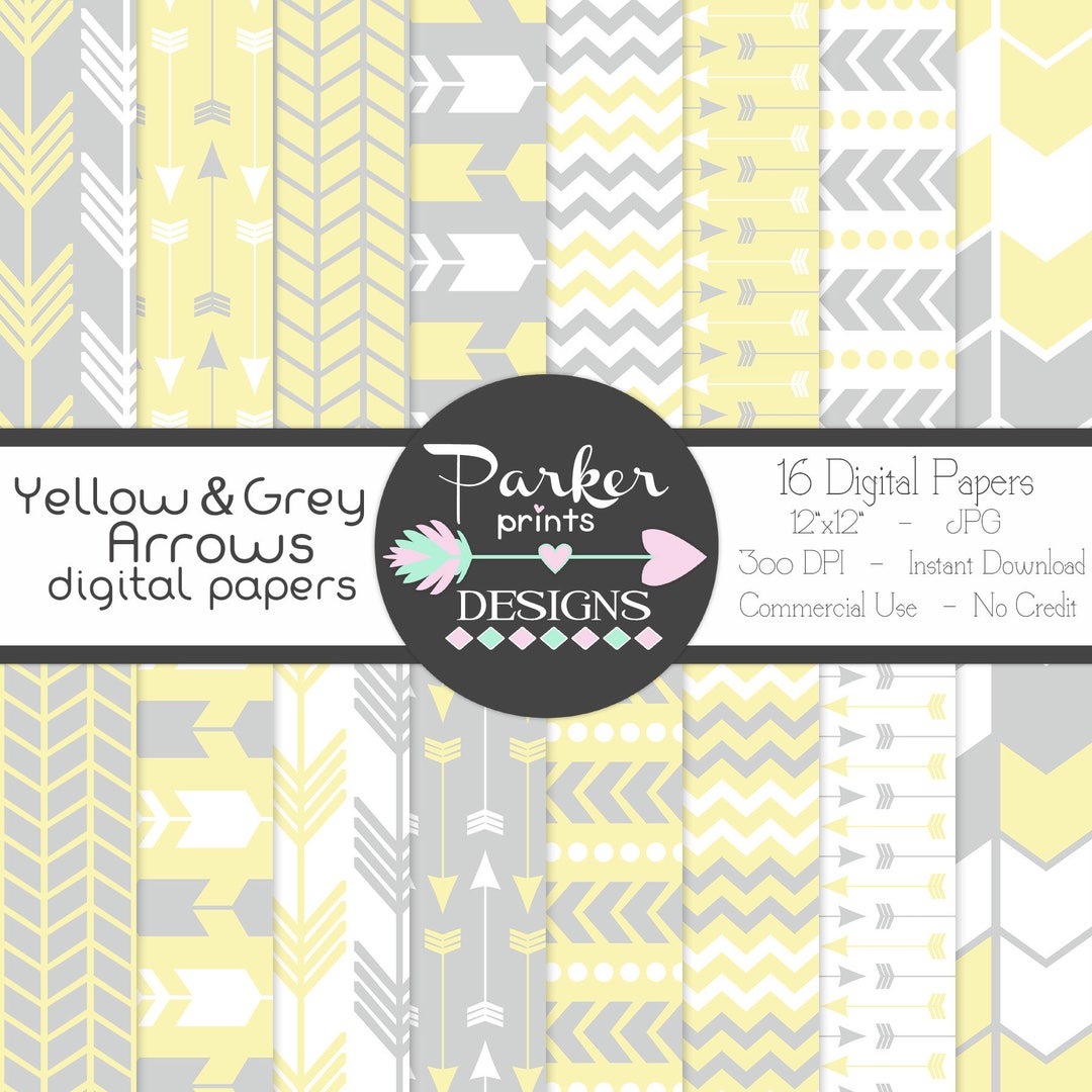 Yellow and Gray Arrows Digital Paper Pack Instant Download - Etsy