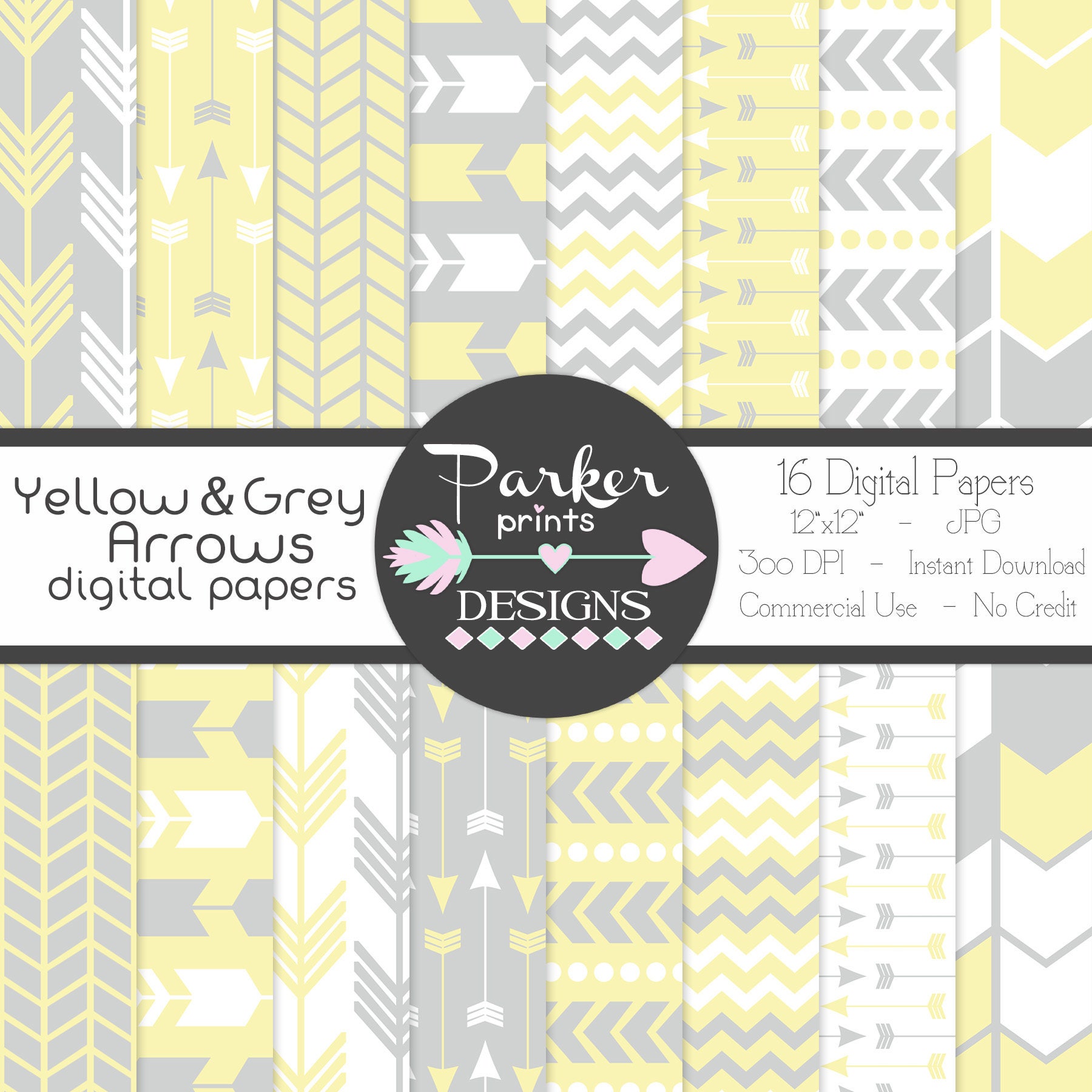 Yellow and Gray Arrows Digital Paper Pack Instant Download - Etsy