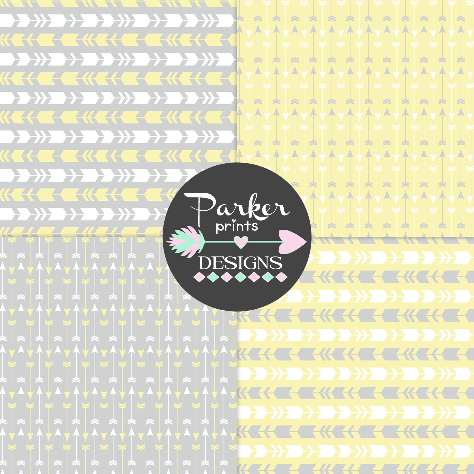 Yellow and Gray Arrows Digital Paper Pack Instant Download - Etsy