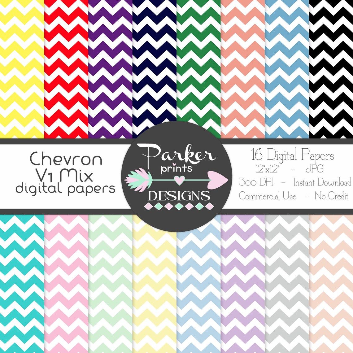 Chevron Digital Paper Pack Multi-colors Medium Size Chevron - Etsy