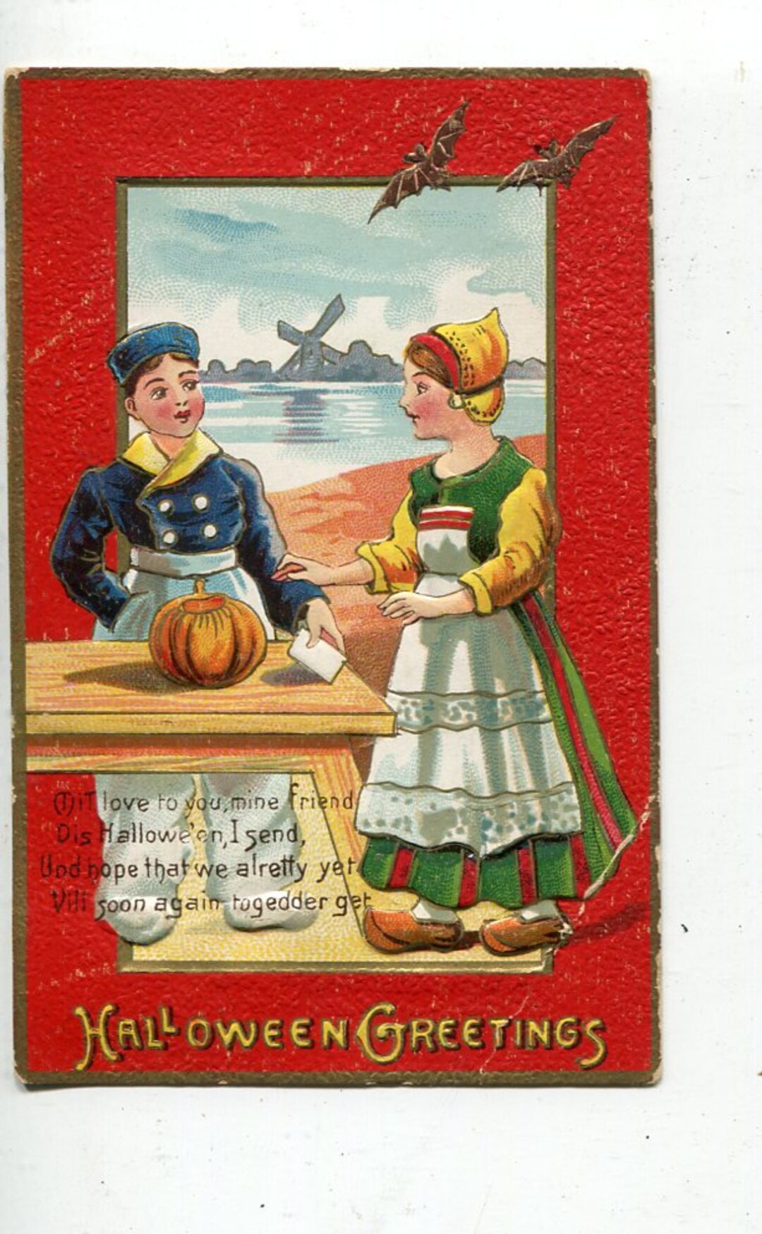 REDUCED 20 Dollars Vintage 1911 Halloween Postcard Made in Saxony ...