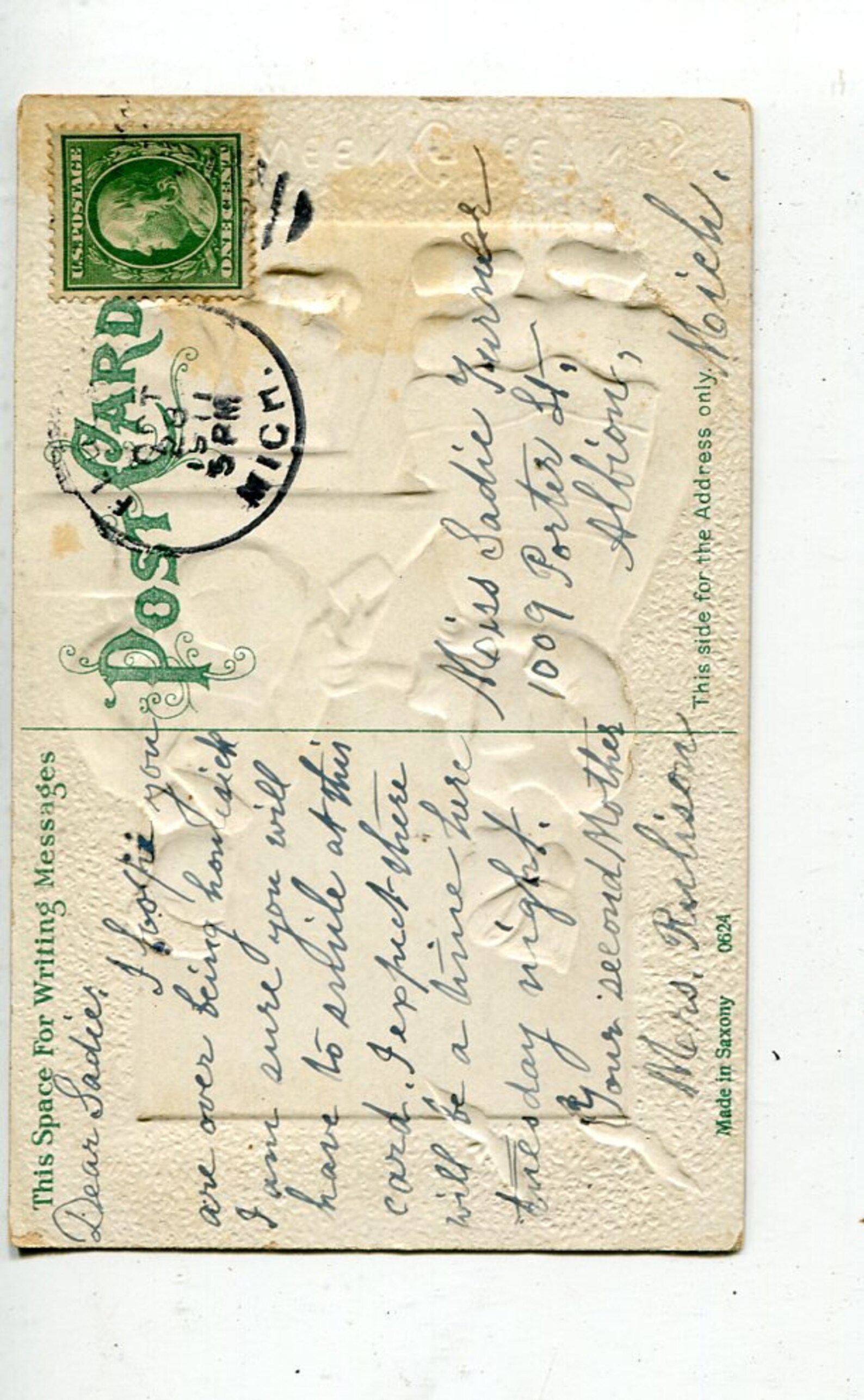 REDUCED 20 Dollars Vintage 1911 Halloween Postcard Made in Saxony ...