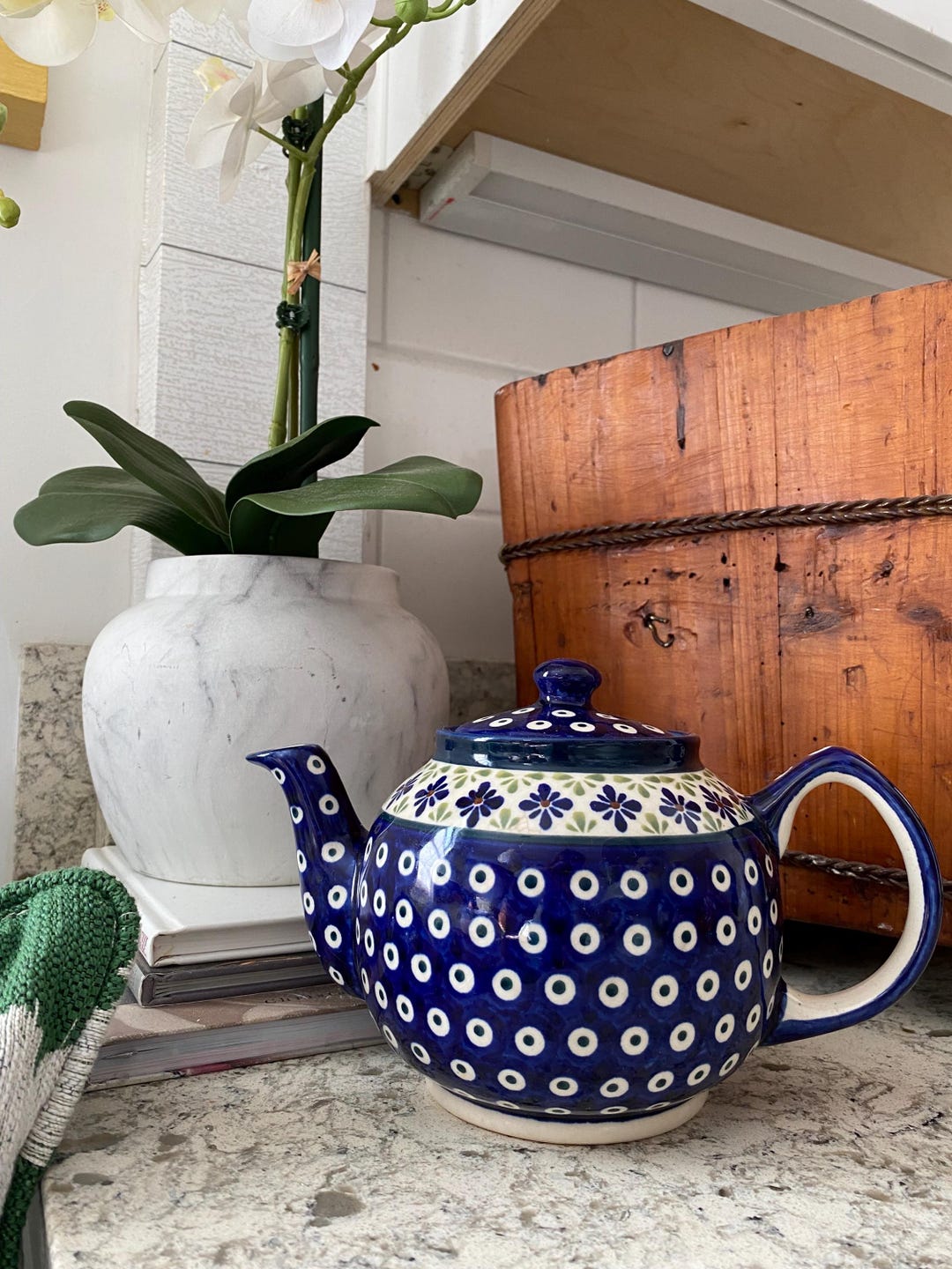 Vintage Boleslawiec Polish Pottery Blue and White Dot Teapot - Etsy
