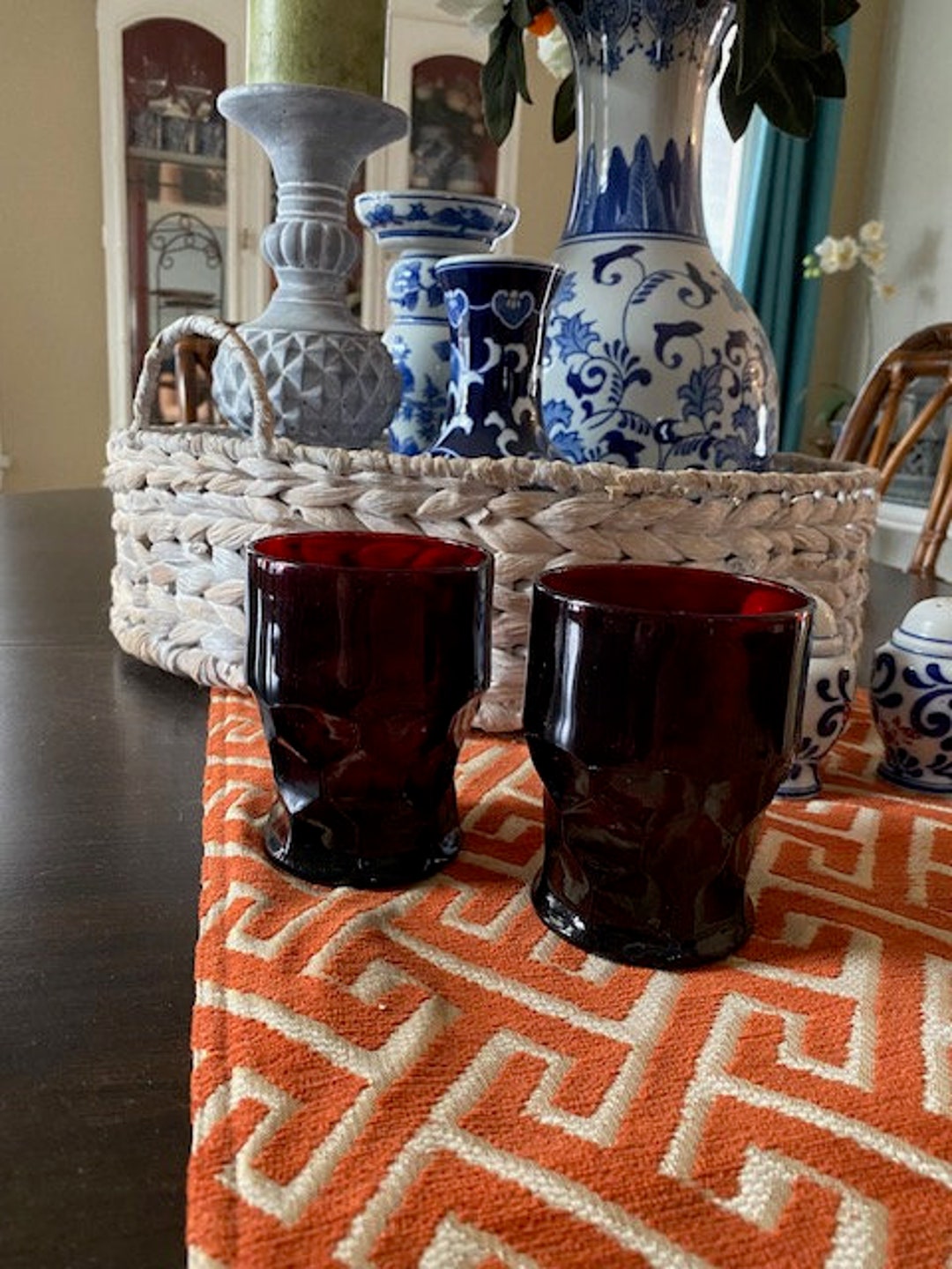Vintage Anchor Hocking Georgian Honeycomb Dark Ruby Red Juice Glass Set ...