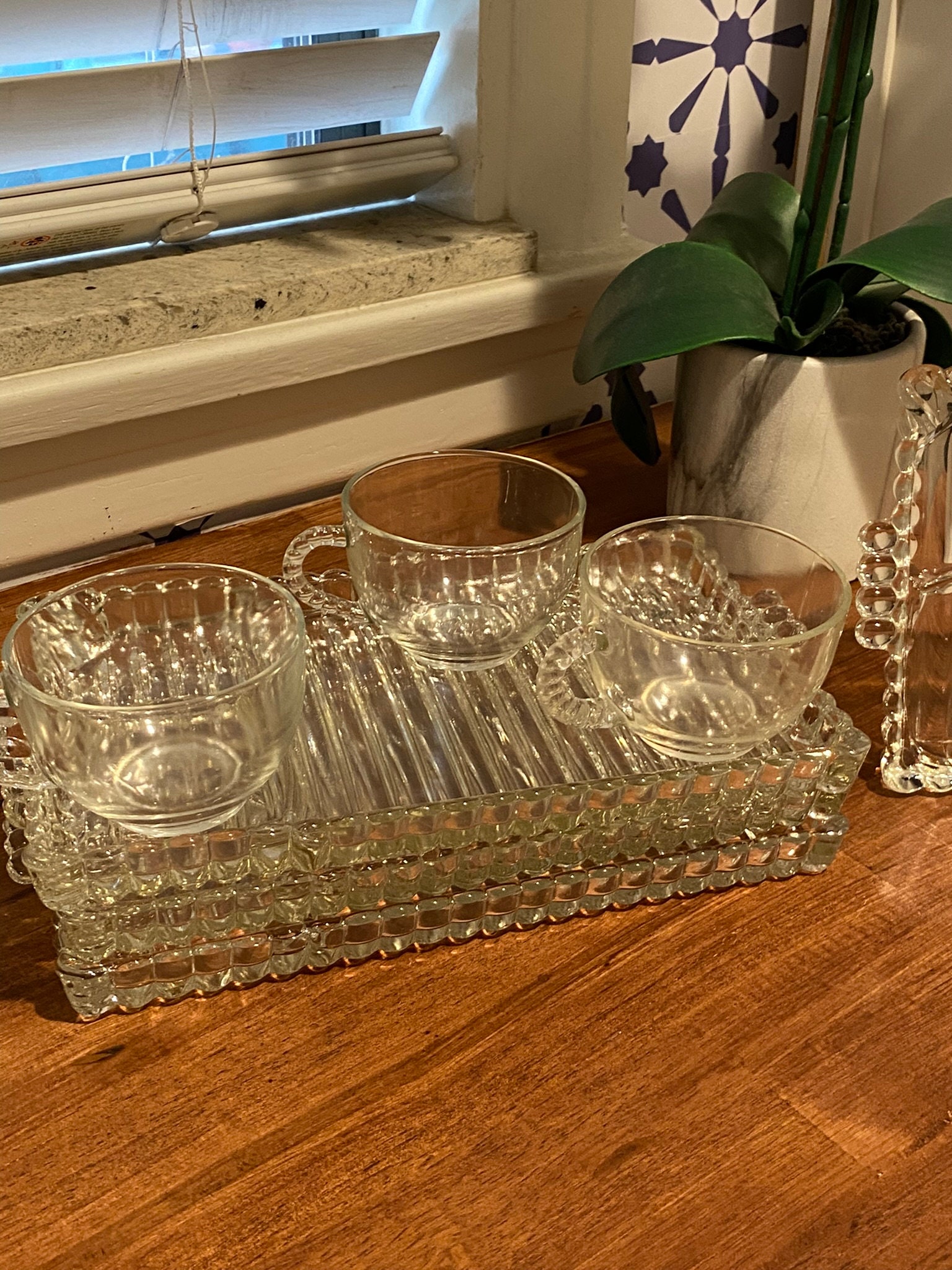 Hazel Atlas Candlewick Boopie Rectangle Hostess Snack Sip and Smoke Set ...