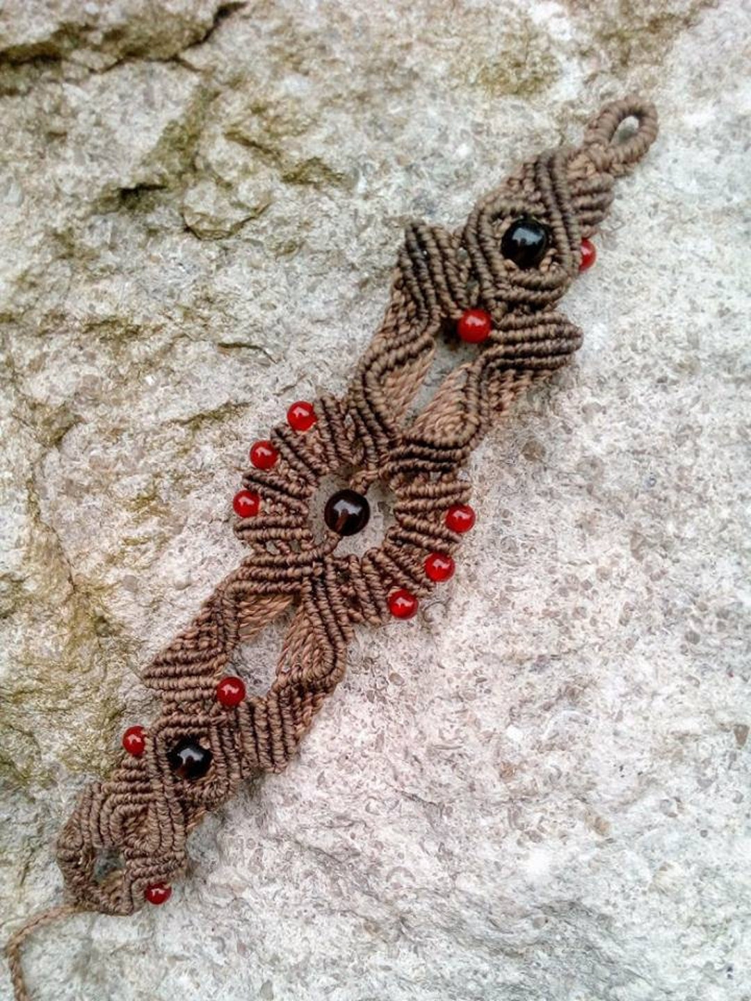 Handvowen Brown Macrame Bracelet With Smoky Quartz and Carnelian ...