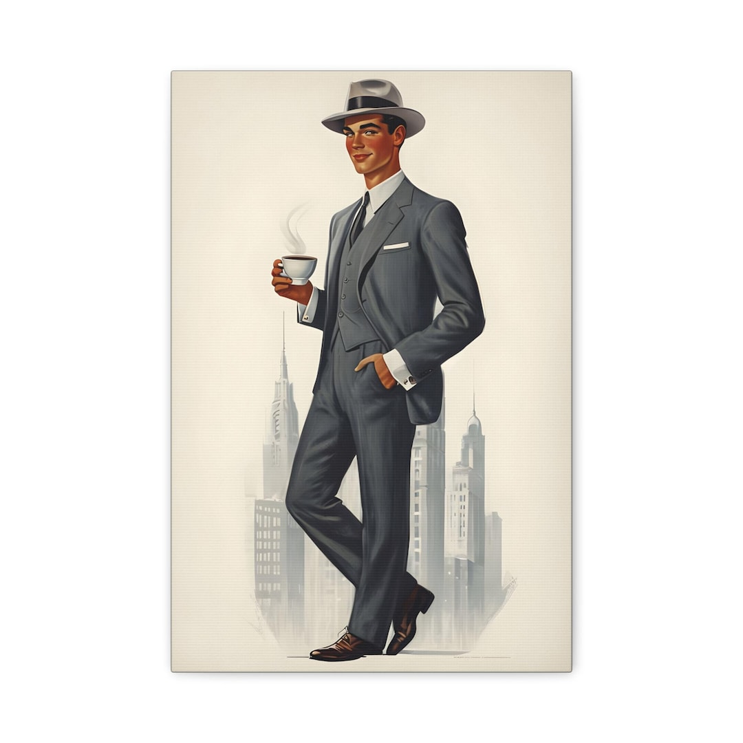 Roaring Twenties Retro Man Drinking Coffee Canvas, Timeless Elegance ...