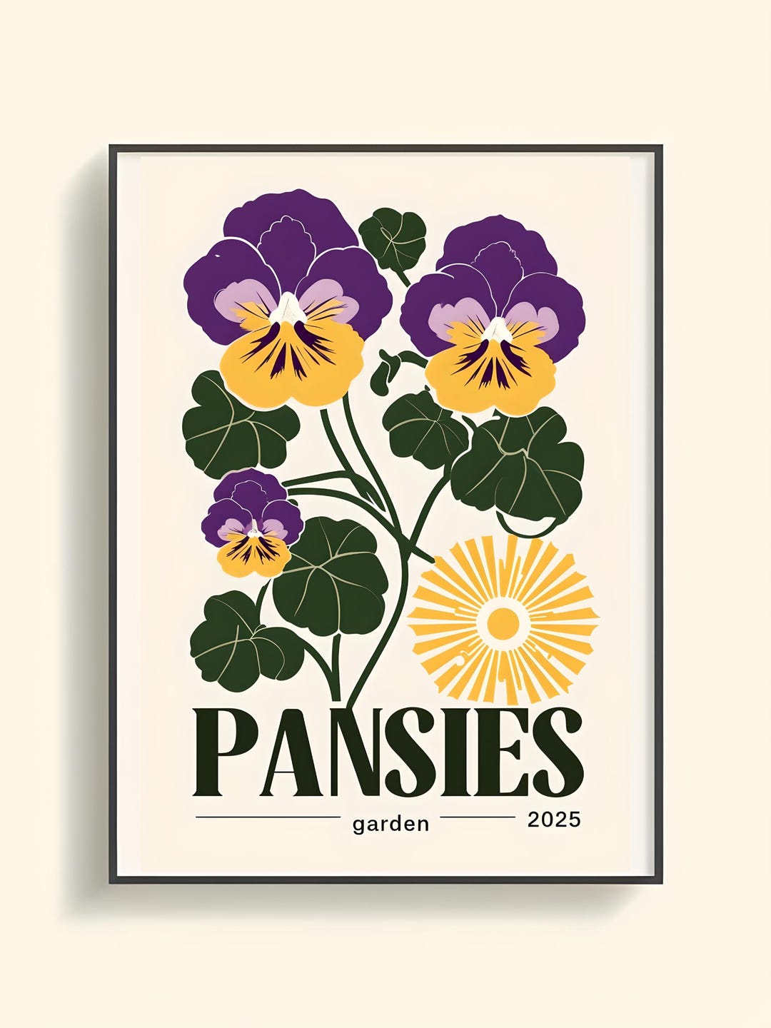 Pansies Poster, Pansies Art, Flower Market Print, Golden Flowers ...