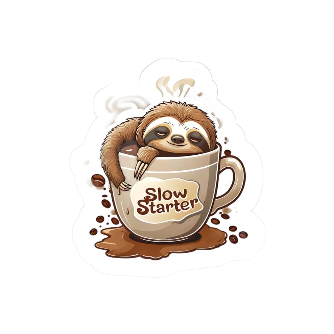 Coffee Sloth Vinyl Sticker, Glossy Finish - Etsy