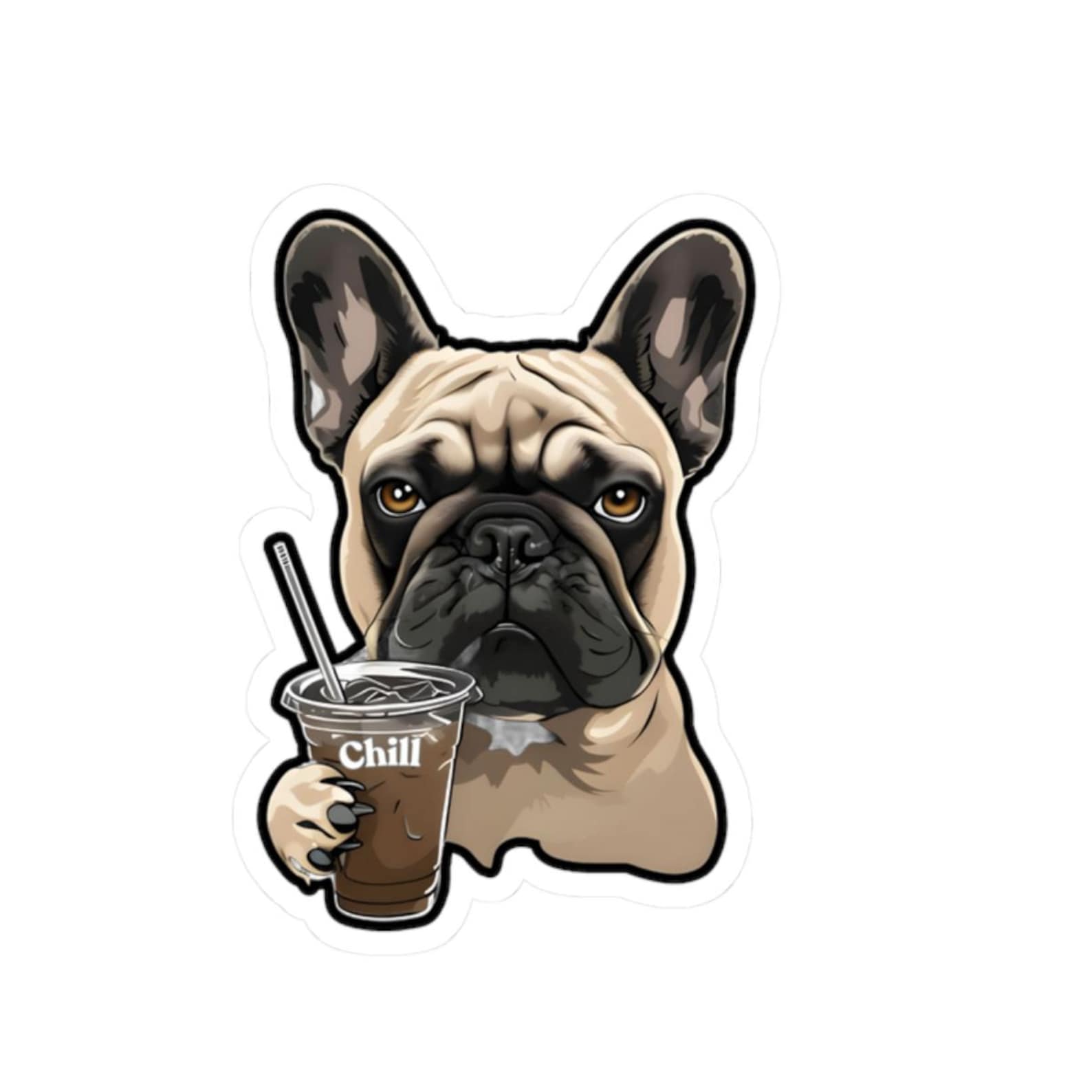 French Bulldog Iced Coffee Kiss-cut Sticker - Etsy