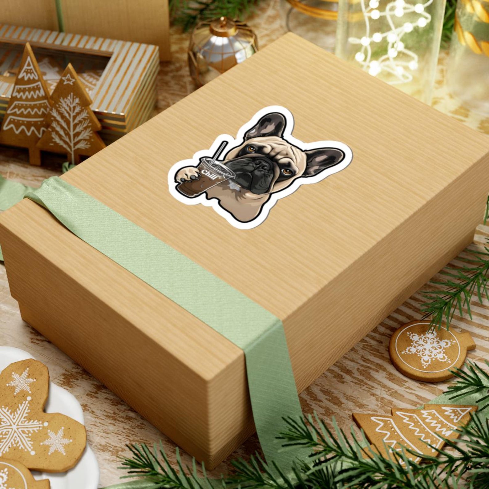 French Bulldog Iced Coffee Kiss-cut Sticker - Etsy