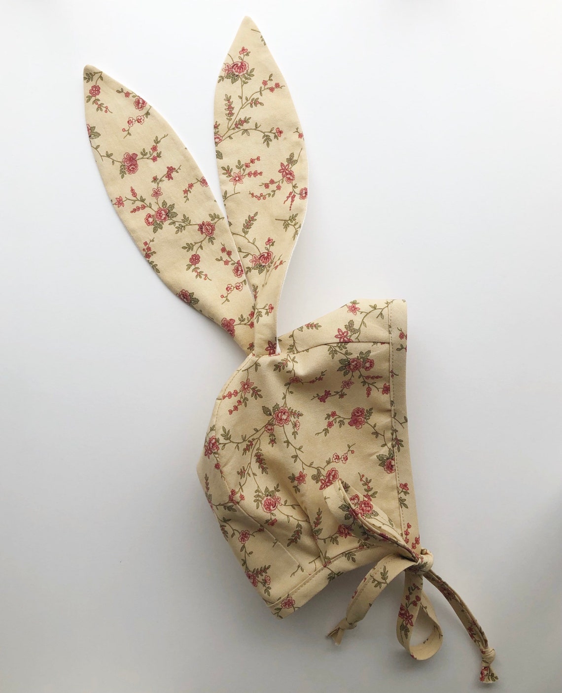 Vintage Yellow Floral/ Cream Linen Bunny Ear Bonnet - Etsy