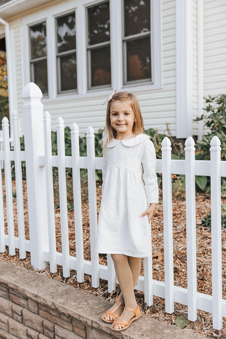 Peter Pan Collar Linen Dress/ Peter Pan Collar Easter Girl Dress/ Baby ...