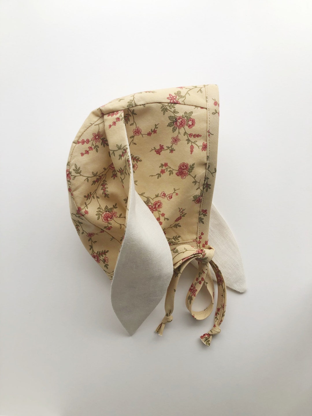 Vintage Yellow Floral/ Cream Linen Bunny Ear Bonnet - Etsy