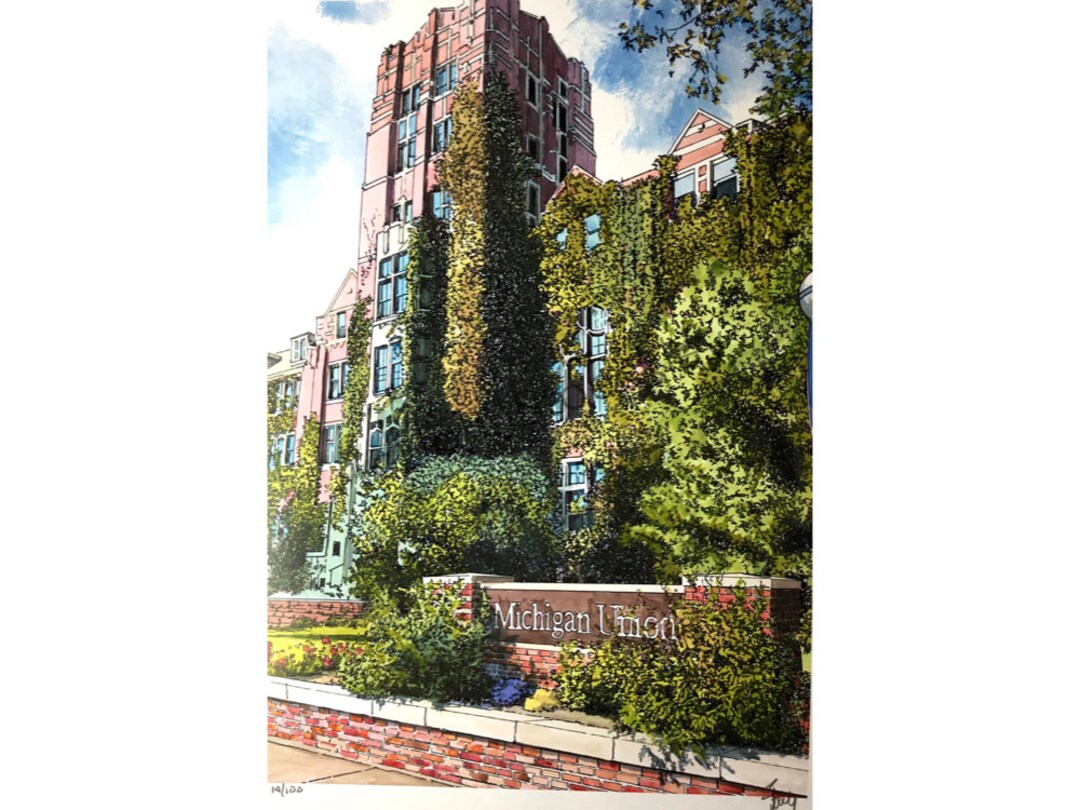 University of Michigan Student Union LIMITED EDITION Pen and Ink and ...