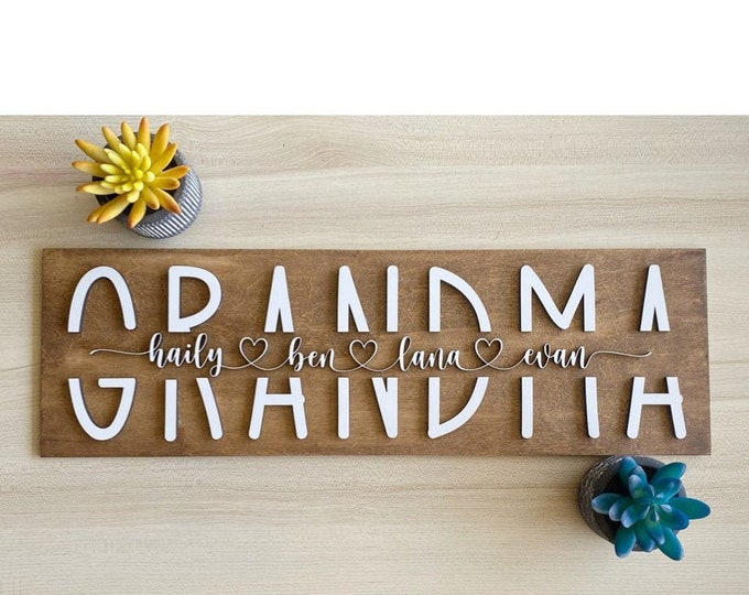3D Personalized Grandma Sign With Children Name| Personalized Grandma ...