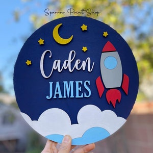 3D Personalized Space Rocket Theme Nursery Sign| Baby Boy Room ...