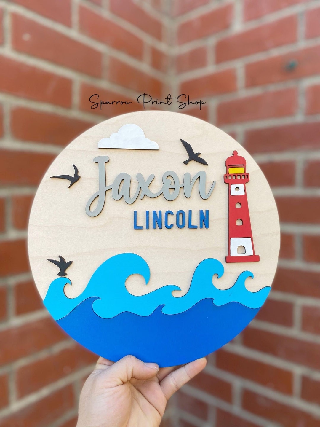 3D Personalized Lighthouse Ocean Nursery Sign| Baby Boy Room Decoration ...
