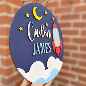 3D Personalized Space Rocket Theme Nursery Sign| Baby Boy Room ...