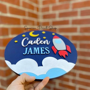3D Personalized Space Rocket Theme Nursery Sign| Baby Boy Room ...