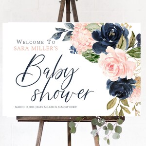 Navy Blush Baby Shower Welcome Sign Template Editable - Etsy