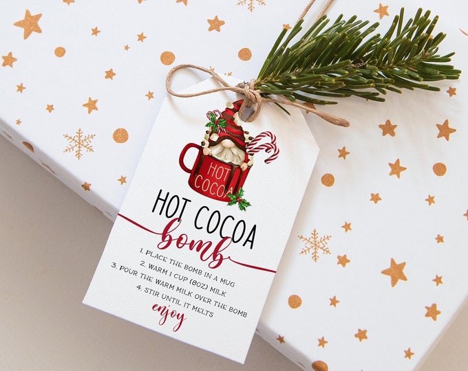 Christmas Hot Cocoa Bomb Tag, Printable Bomb Directions Tags, Chocolate ...