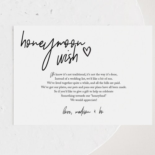 Minimalist Honeymoon Wish Template Honeymoon Fund Cards Etsy Australia