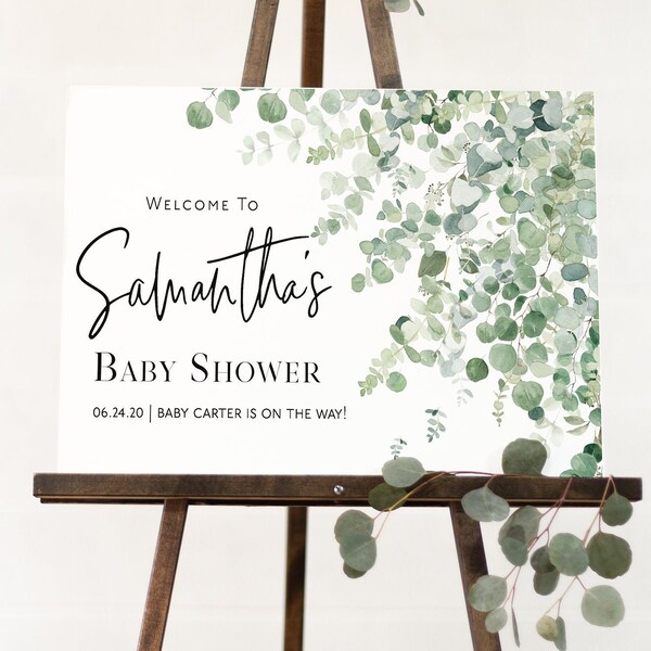 Baby Shower Welcome Sign Eucalyptus Template - Etsy