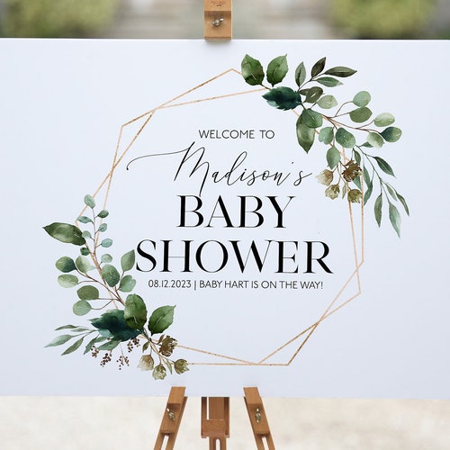 Welcome Baby Shower Sign Template Greenery Baby Shower - Etsy