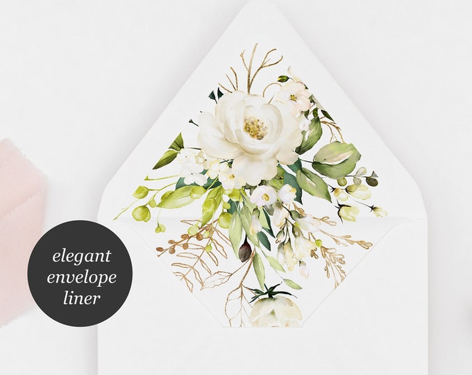 White Floral Envelope Liners, Greenery Envelope Liner, Euro Flap ...