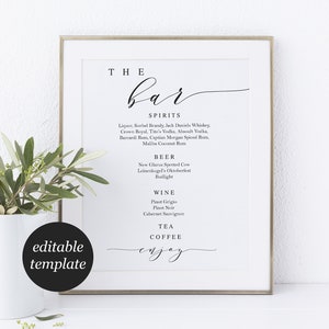 The Bar Menu Sign Bar Menu Sign Printable Wedding Bar Menu - Etsy