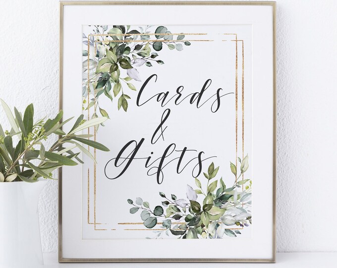 Greenery Foliage Cards and Gifts Sign Printable Greenery Cards and ...