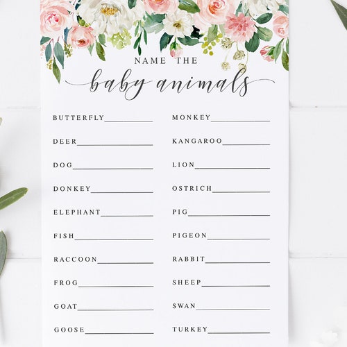 Baby Animal Floral Baby Shower Game Printable Peach Pink - Etsy