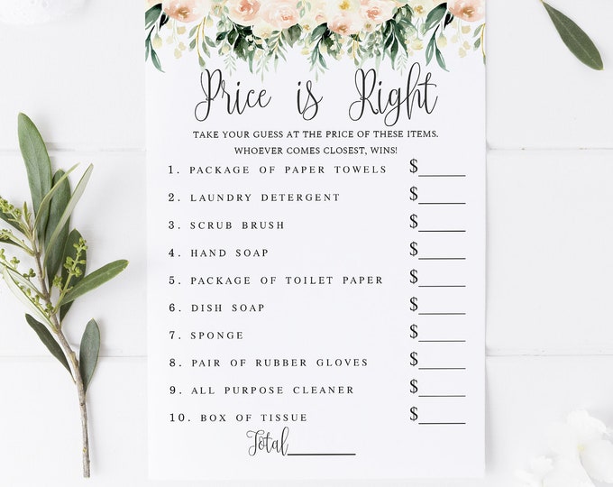 Ivory Floral the Price is Right Bridal Shower Game Template Blush ...