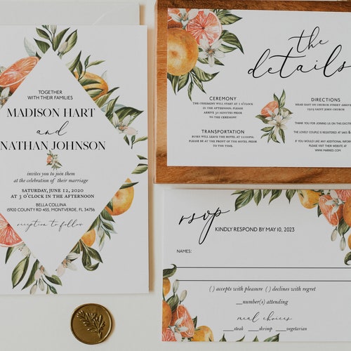 Citrus Wedding Invitation Kit Template Orange Wedding - Etsy