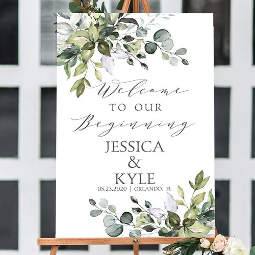 Printable Greenery Wedding Welcome Sign Template DIY 18x24 - Etsy