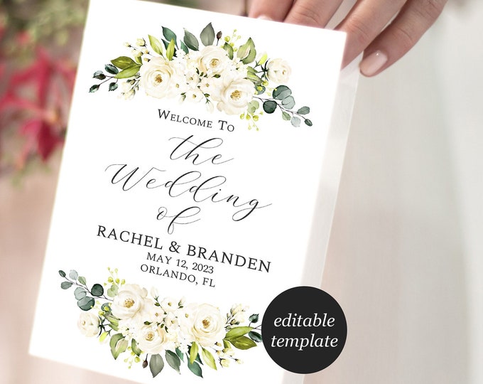Folded Wedding Program Template, Floral Wedding Program Template ...