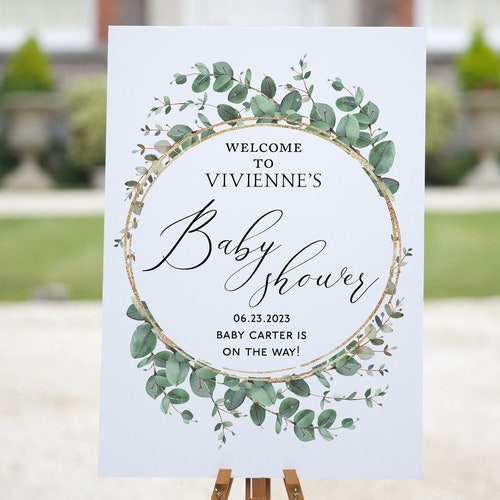 Baby Shower Welcome Sign Printable Greenery Welcome to Baby - Etsy